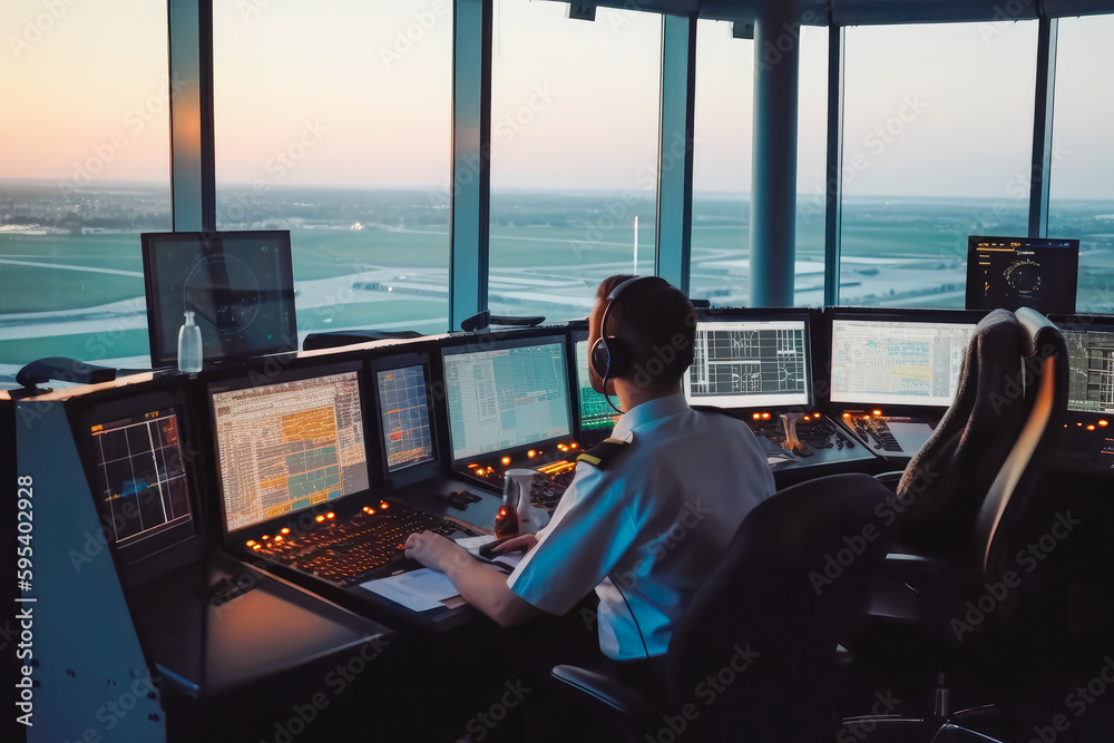 Air traffic control workplace.Controllers in the control center ...