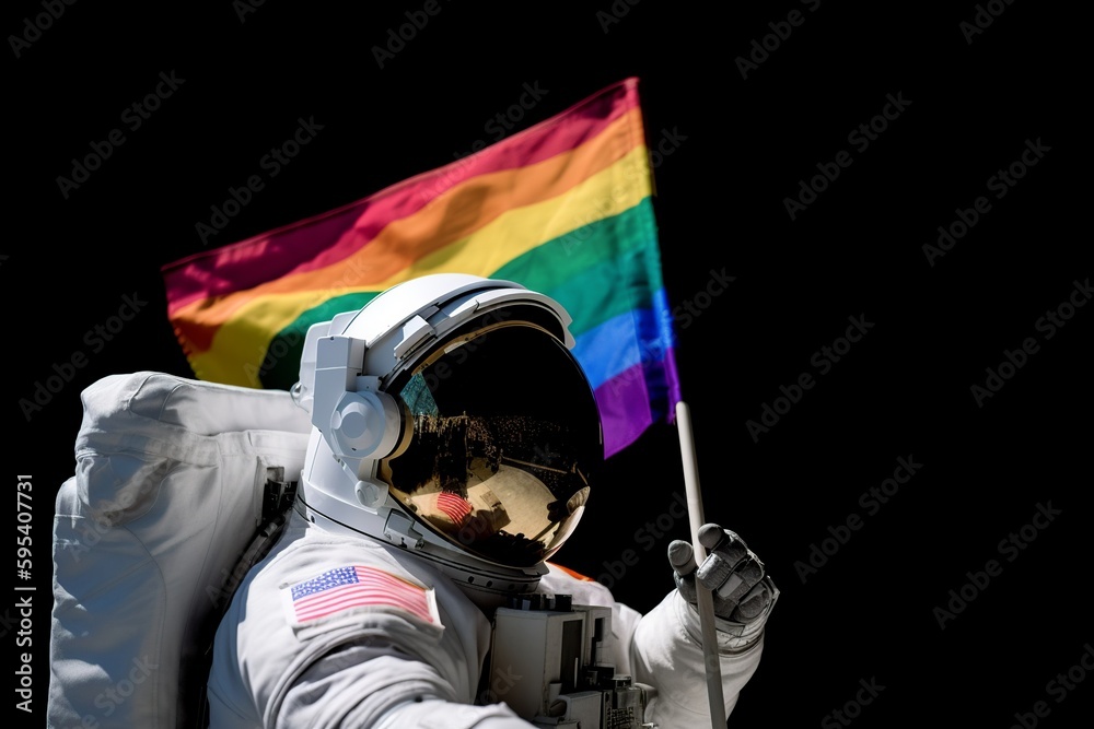 Astronaut waving LGBTQ pride flag, representation of pride month and ...