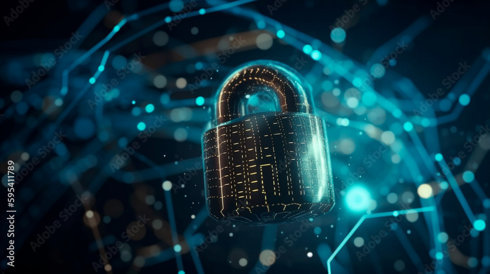Cybersecurity Padlock Digital Lock On Technology Network Data Protection Generative Ai Stock