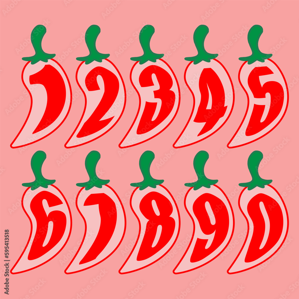 Numbers in chili shapes. Isolated vector illustration in chili shapes ...