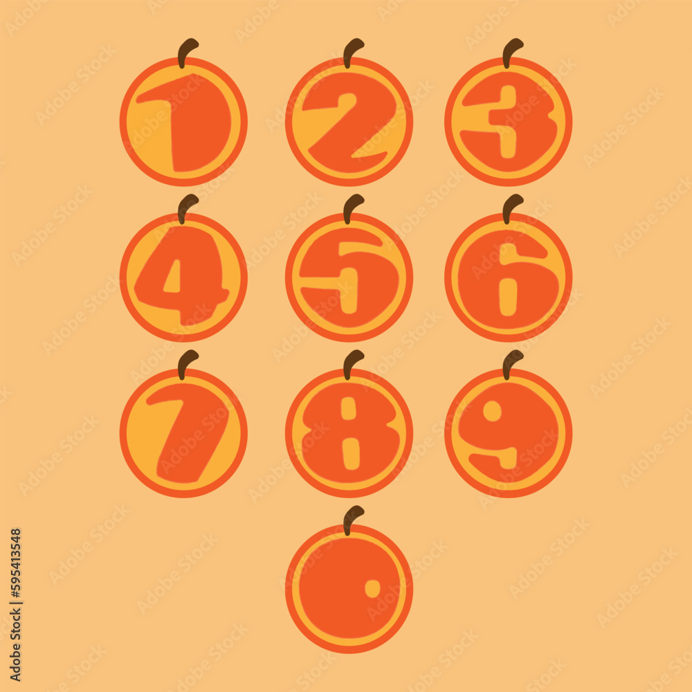 Numbers in orange shapes. Isolated vector illustration in orange shapes ...