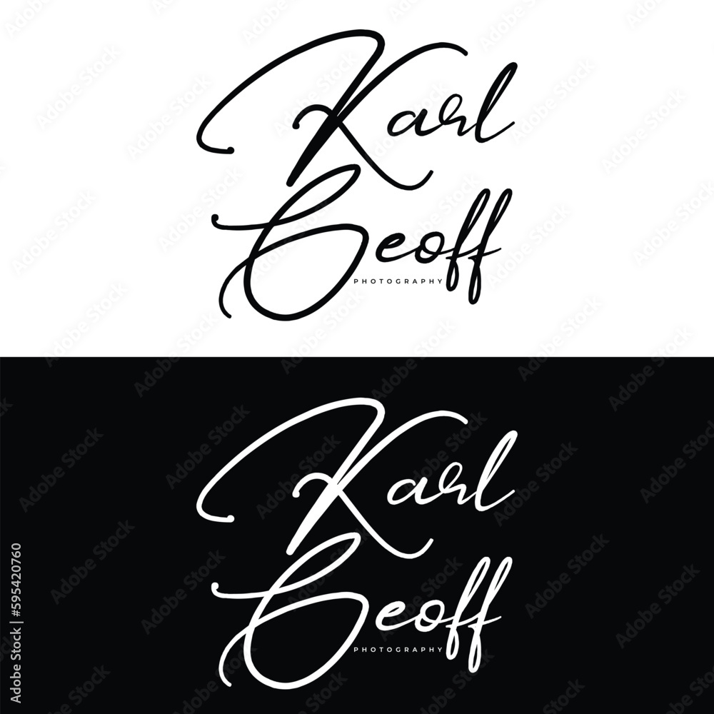Abstract Black and White KARL GEOFF script font logo design template ...