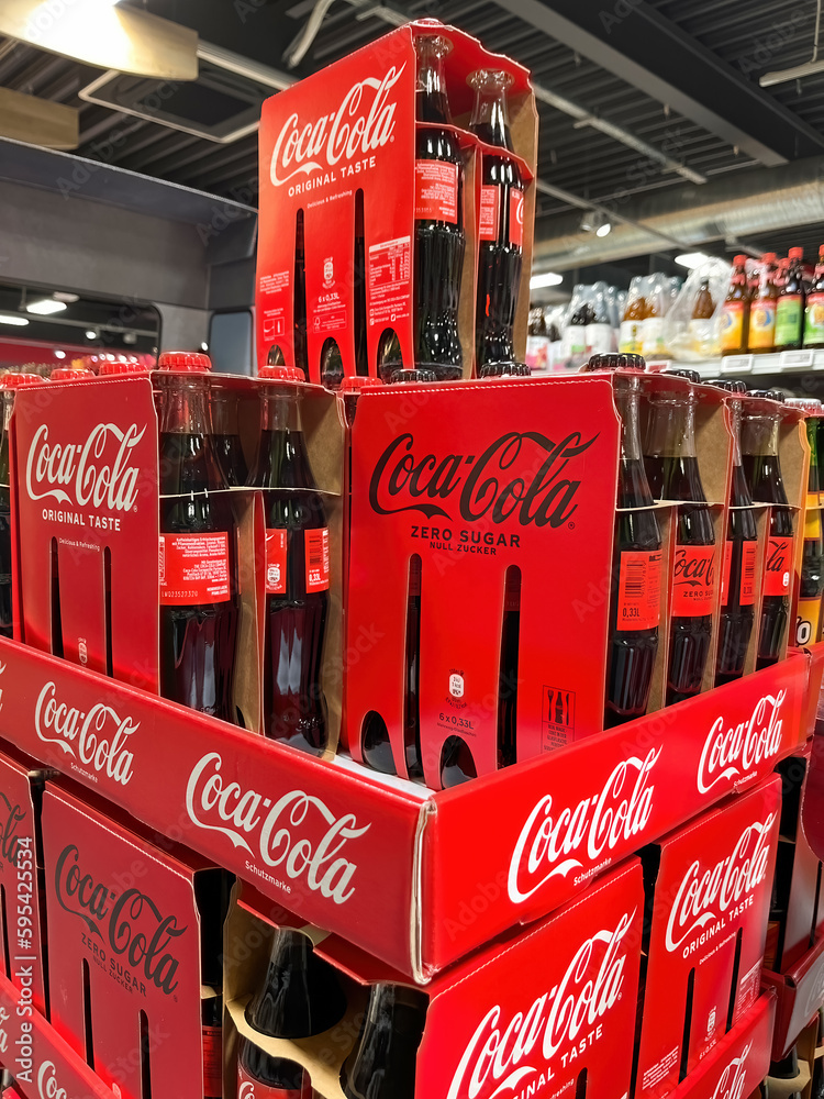 GERMANY - APR 19, 2023: Multiple bottles of Coca-Cola Zero Sugar ...