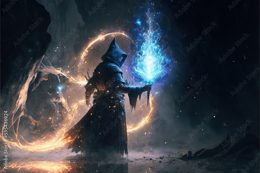 Battlemage in fantasy setting, powerful spell casting by sorcerer ...