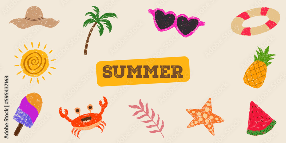 collection of summer elements in hand drawn style. Can be used for ...