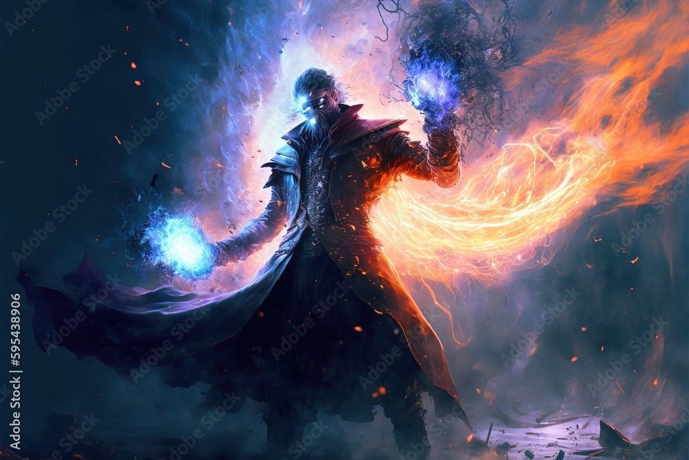 Battlemage in fantasy setting, powerful spell casting by sorcerer ...