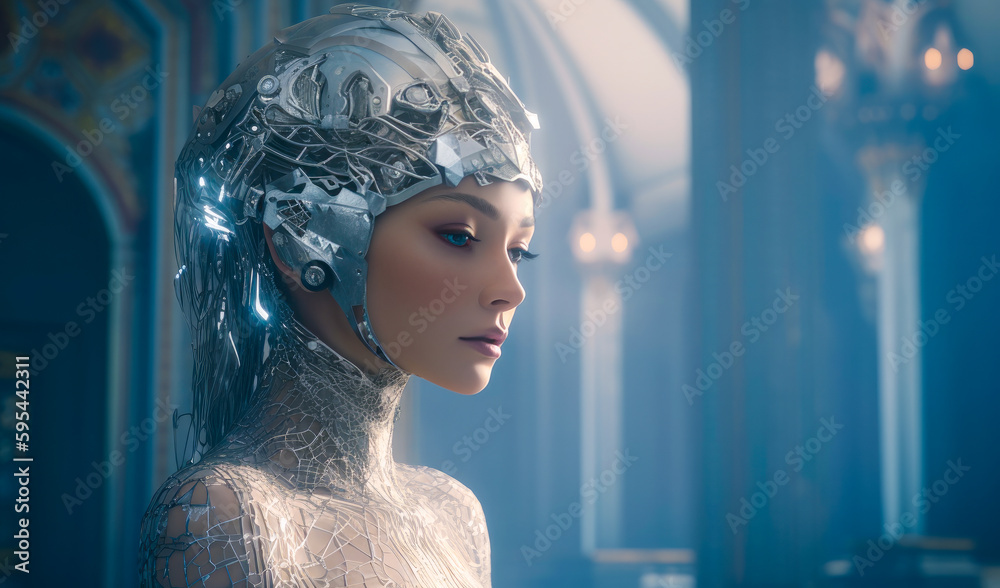 Futuristic beautiful holographic artificial intelligence neural network ...