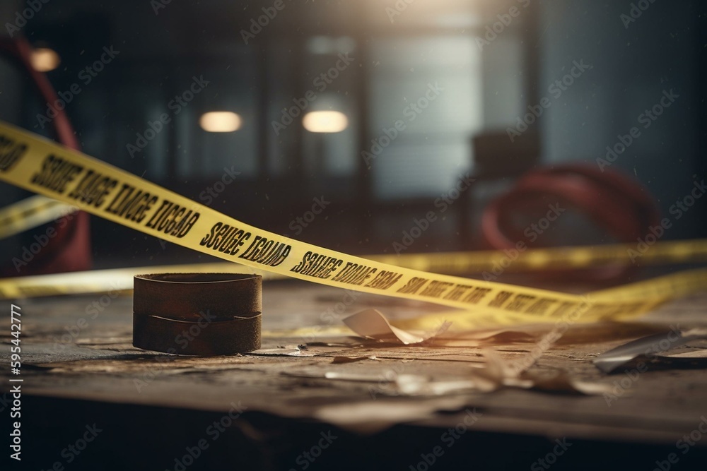Cinematic crime scene tape and law enforcement background with a blur ...