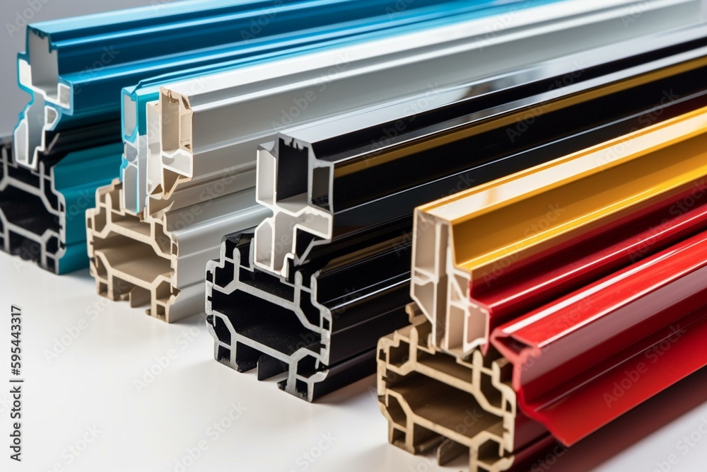 Various PVC window profiles in different colors, shown in cross-section ...