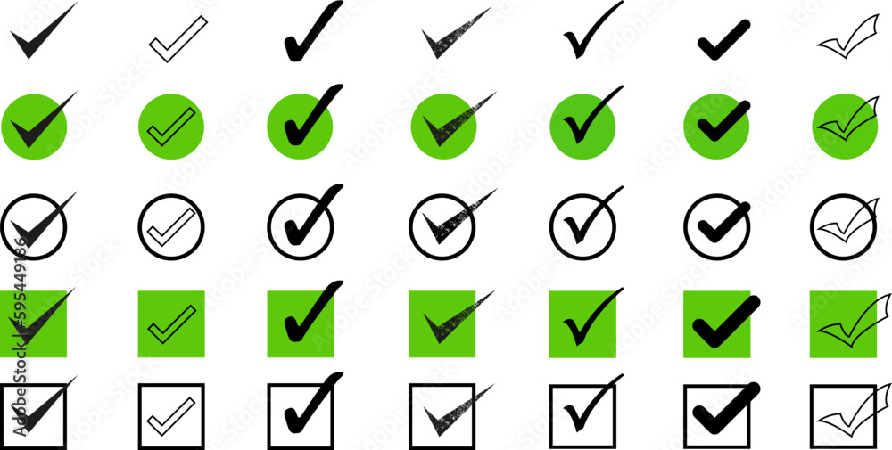 Green check mark and red cross icon set. Circle and square. Tick symbol ...