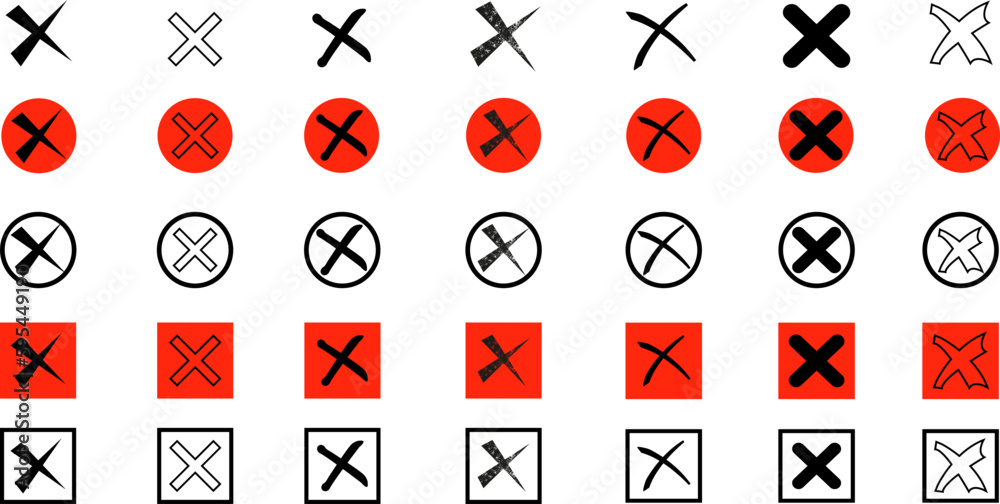 Green check mark and red cross icon set. Circle and square. Tick symbol ...