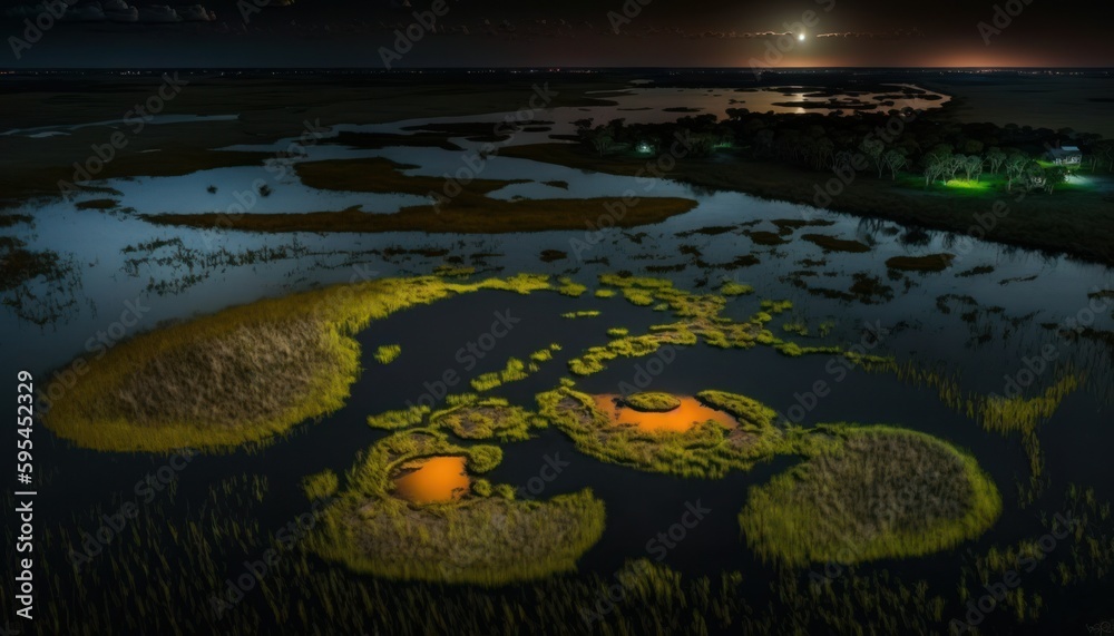 A breathtaking aerial view of the Marsh Nighttime captured during the ...