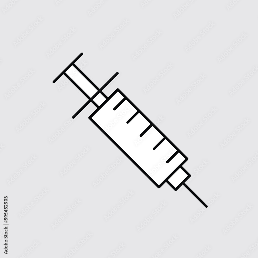 Syringe Injection line icon, Plastic medical syringe needle outline vector sign, linear style ...