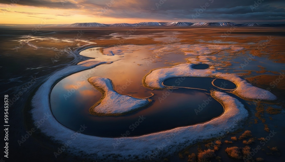 A breathtaking aerial view of the Tundra Sunset captured during the ...