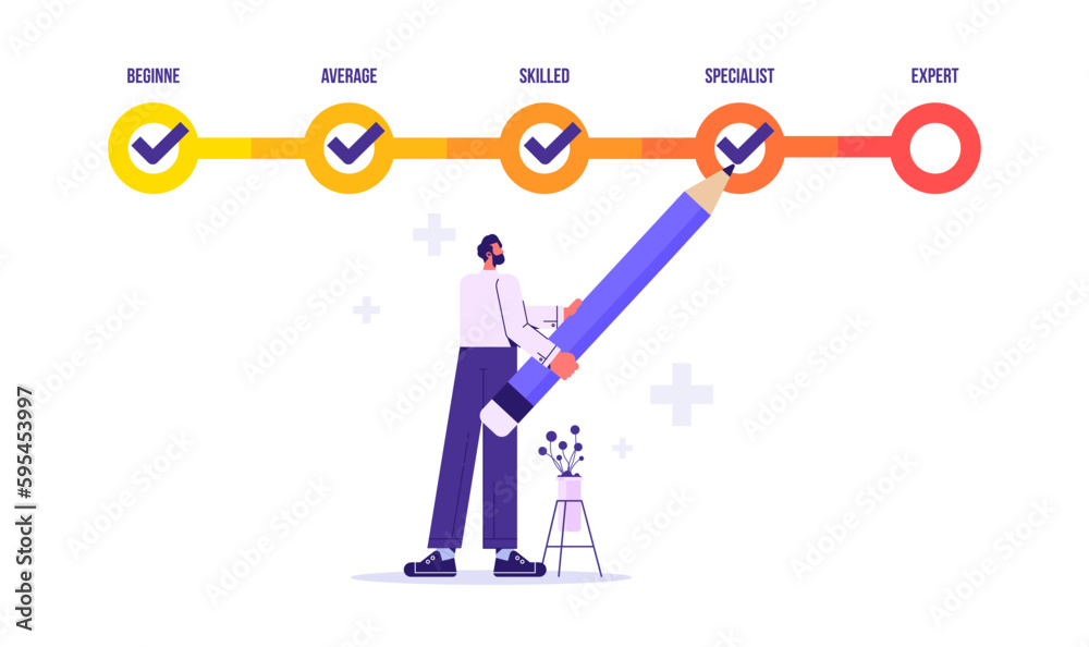 Skill level growth concept flat vector illustration, Leveling up in ...