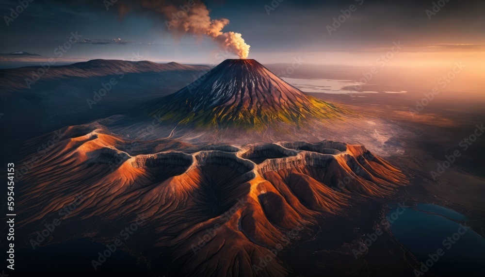 Ilustrace „A breathtaking aerial view of the Volcano Morning captured ...