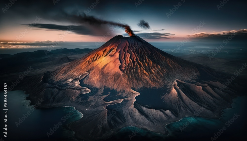 A breathtaking aerial view of the Volcano Twilight captured during the ...