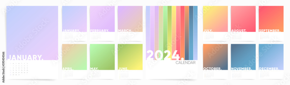 Obraz Monthly gradient color calendar template for 2024 year. Week ...