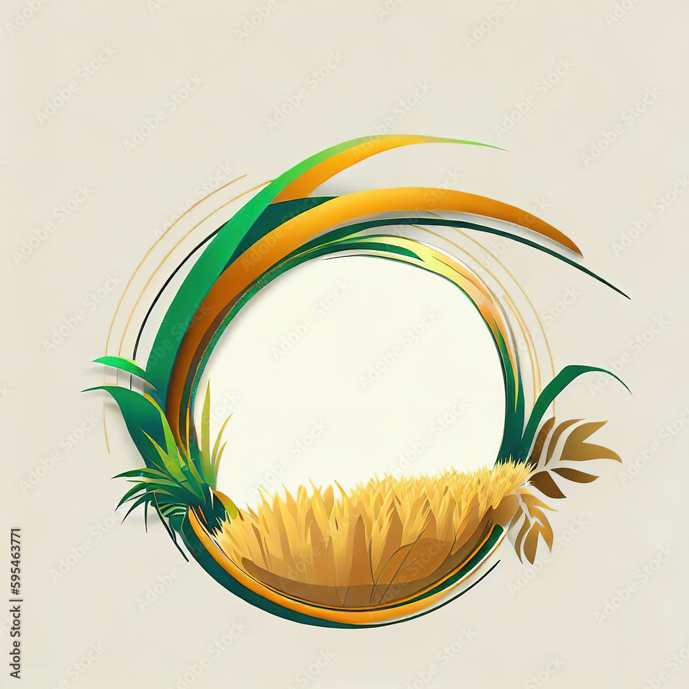 Abstract design of a circular frame with paddy,rice around it, used for ...