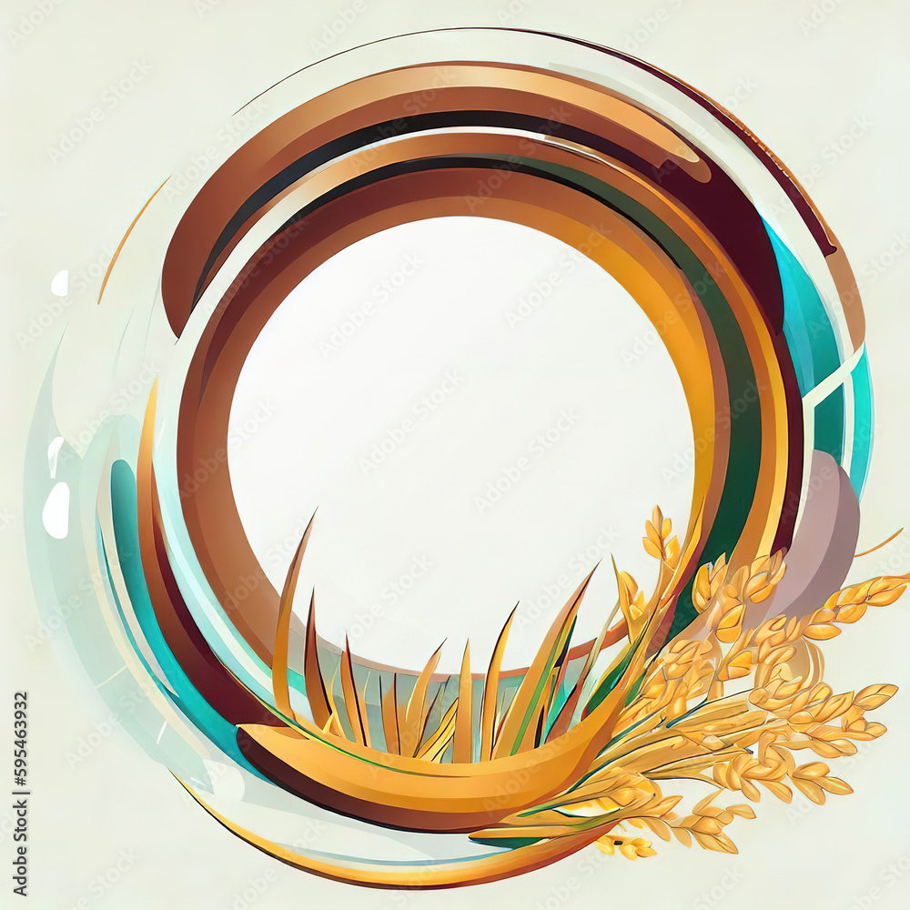 Abstract design of a circular frame with paddy,rice around it, used for ...