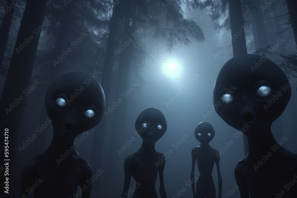 Alien or extraterrestrial, sci-fi, horror concept. Small and slim gray ...