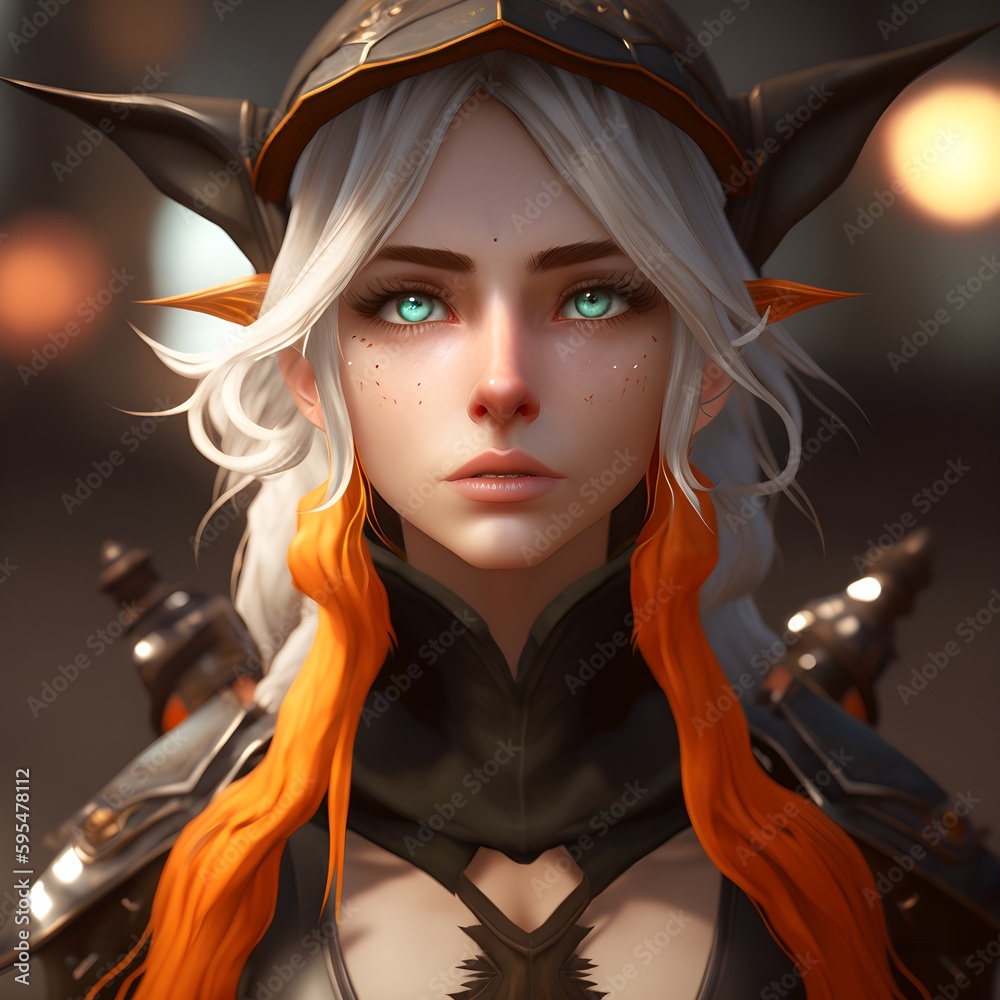 the most beautiful elf girl tan skin freckles white orange and black ...