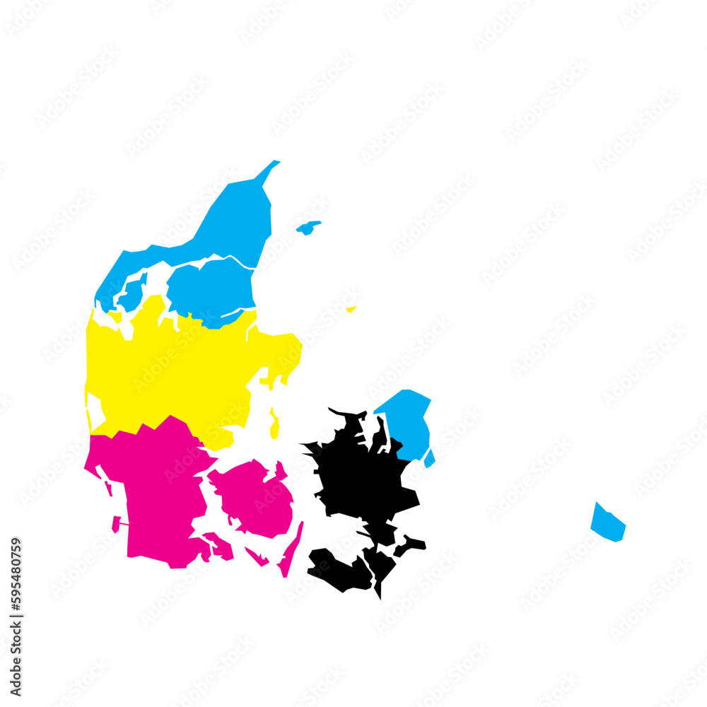 Denmark political map of administrative divisions - regions. Blank ...