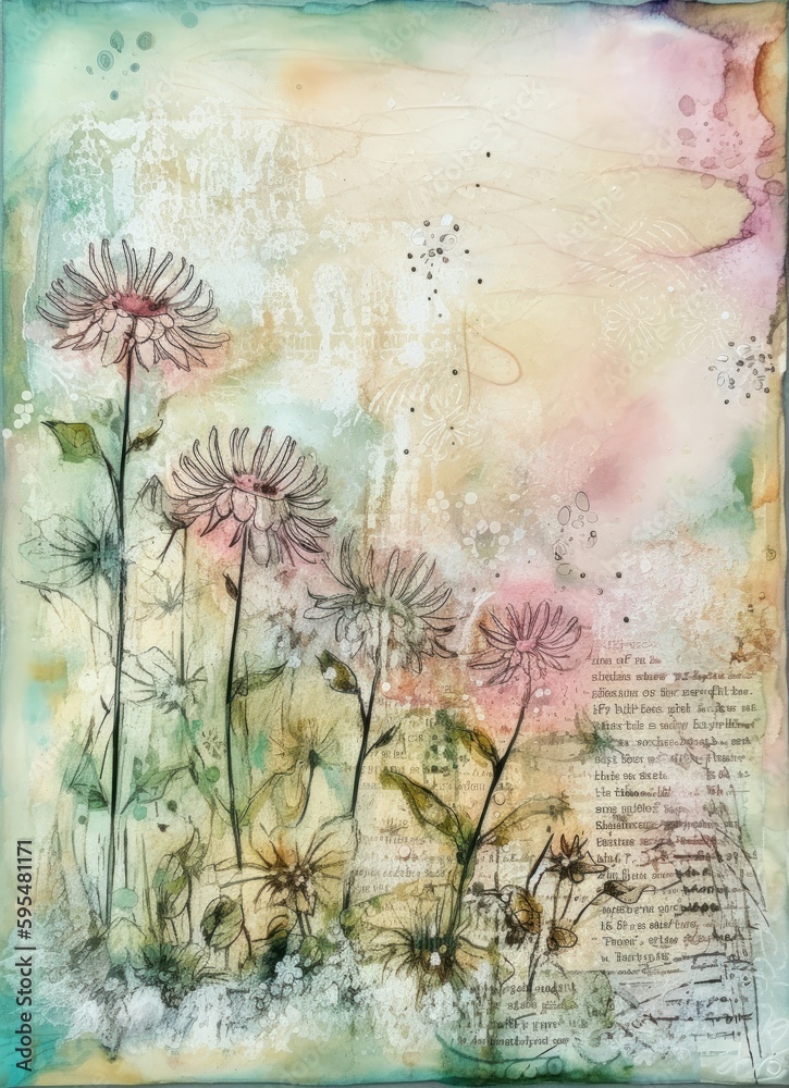 canvas fields handwrit poem background texture dandelions pink grey ...