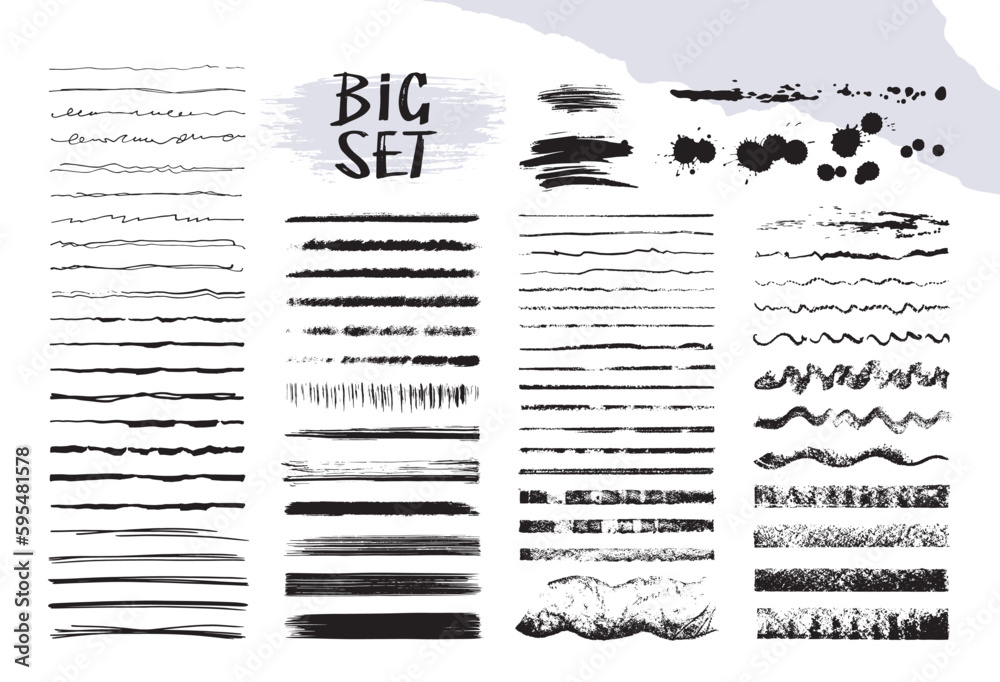 Set of hand drawn ink lines, sketch strokes isolated on white. Vector ...