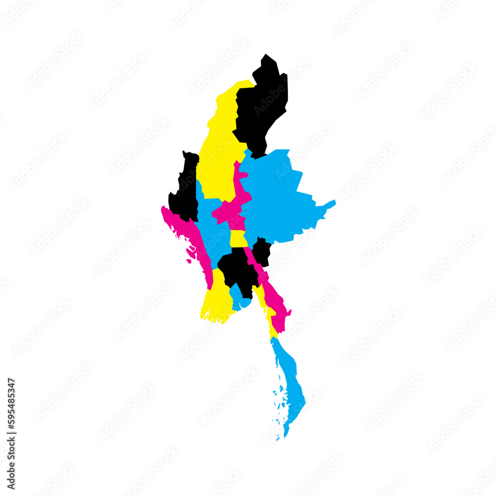 Myanmar political map of administrative divisions - states, regions and ...
