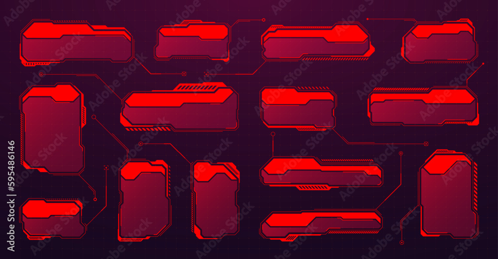Red futuristic HUD or UI elements. Sci-fi user interface text boxes ...