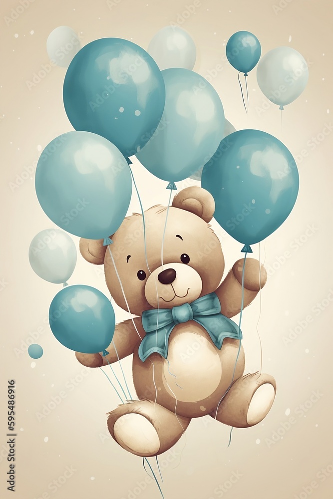teddy bear with balloons Stock Illustration | Adobe Stock