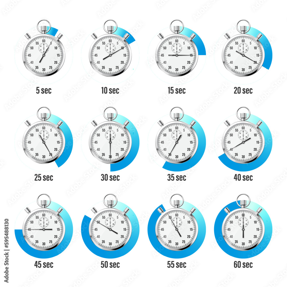 Realistic classic stopwatch. Shiny metal chronometer, time counter with ...