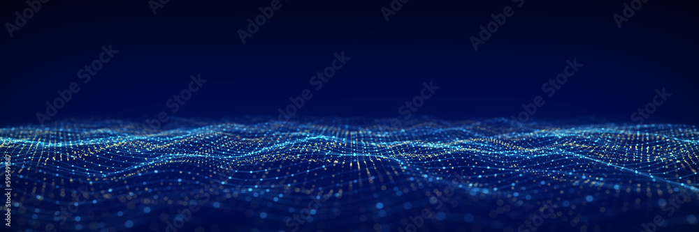 3D digital dynamic wave. Flow digital structure. Secure cybersecurity ...