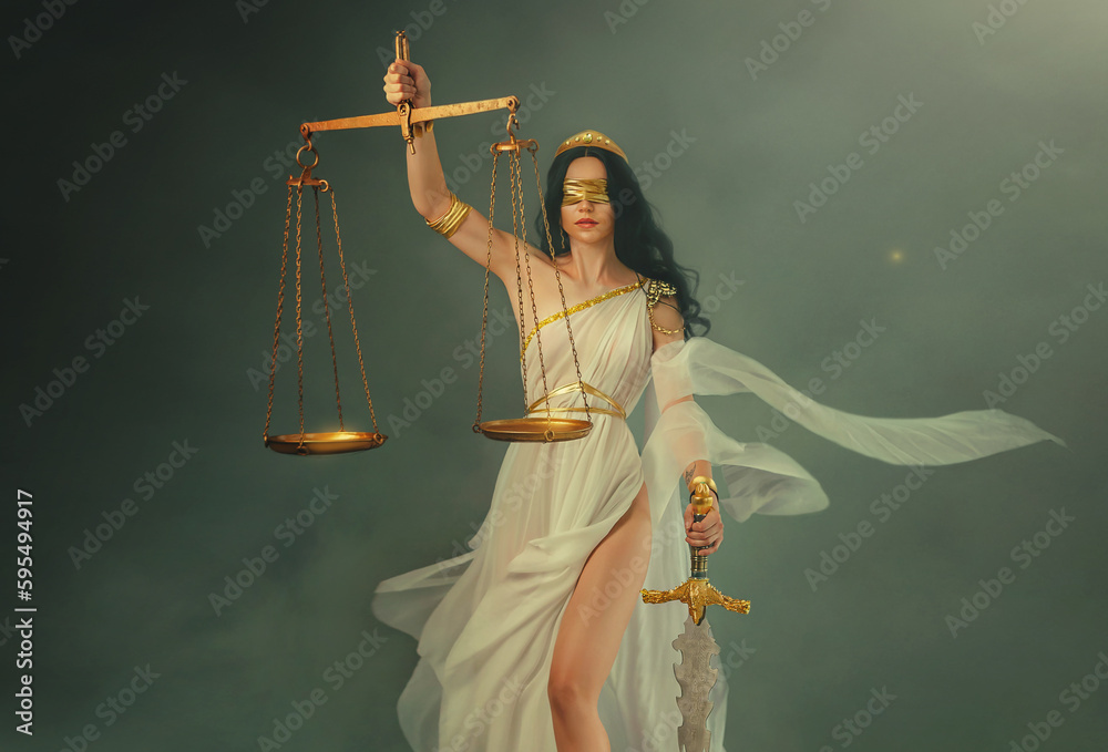 Portrait fantasy woman Greek goddess of justice Themis holding scales ...