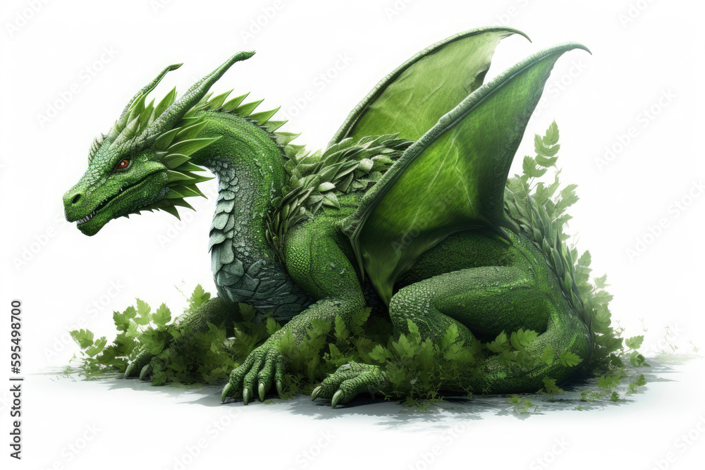 Image of a full length green wooden dragon isolated on a white ...