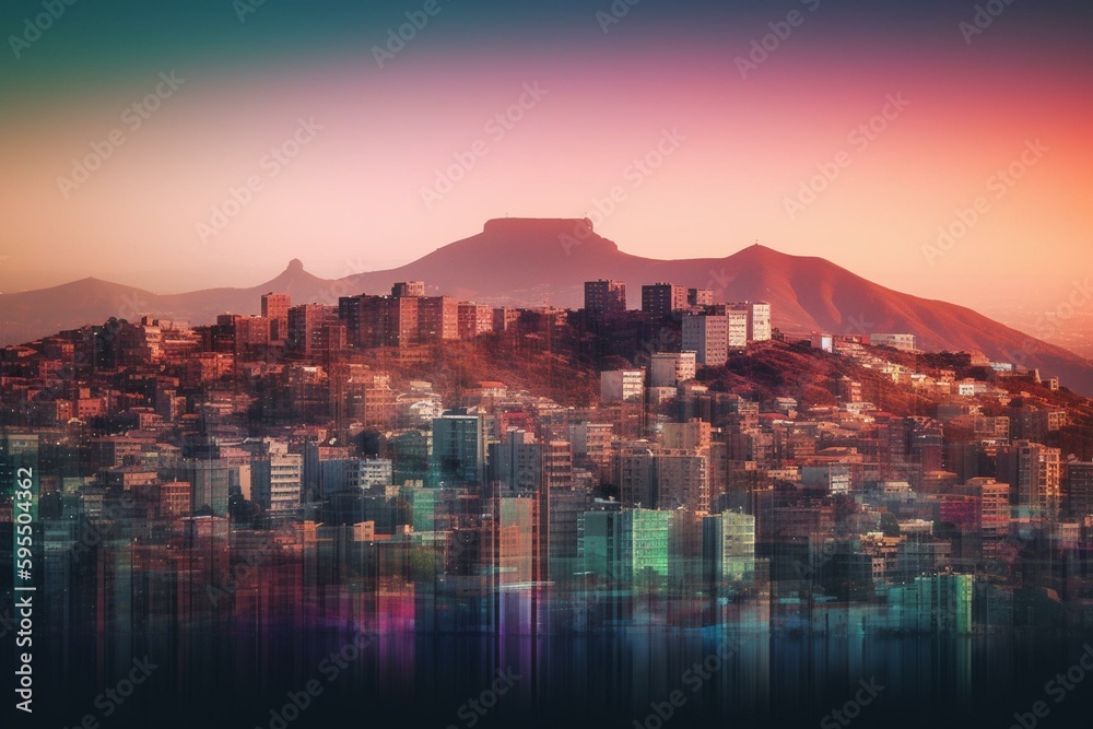 Gradient Cape Town skyline with transparent layers displaying landmarks ...