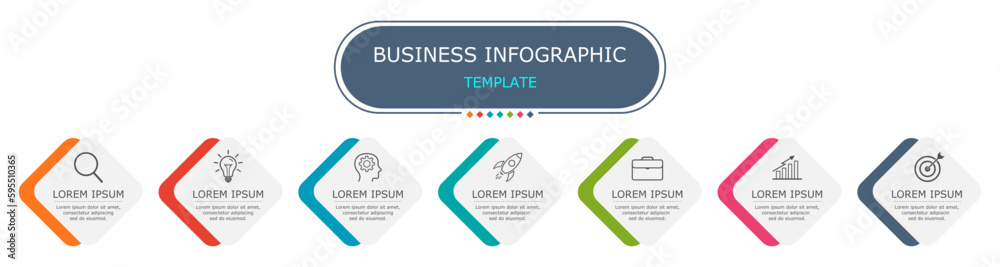 Vetor de Business infographic Vector with 7 steps. Used for ...
