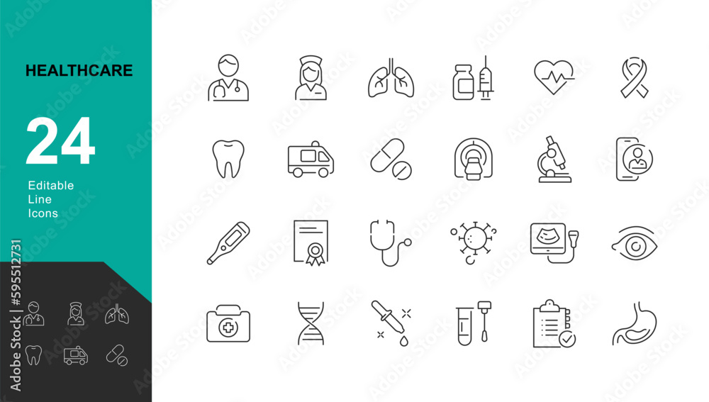 Healthcare Line Editable Icons set. Vector illustration in modern thin ...