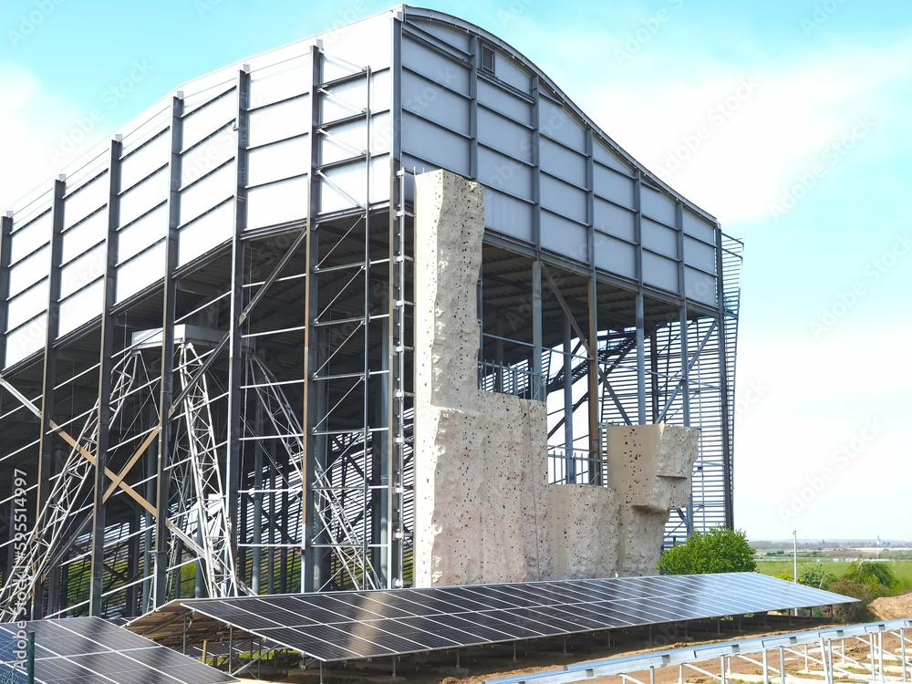 ski hall building of the Alpenpark Neuss in Germany with solar panels ...