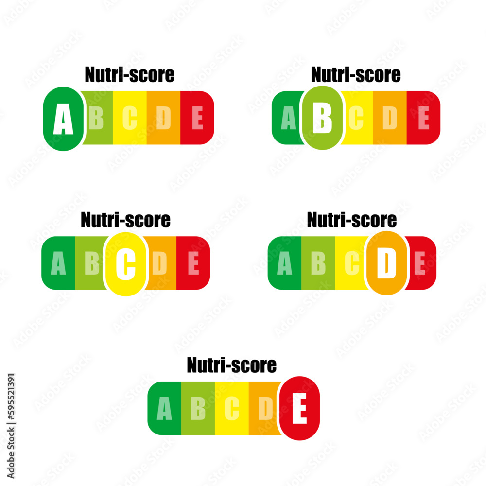 Nutri-score icons set. Isolatad Nutriscore stickers for packaging on ...