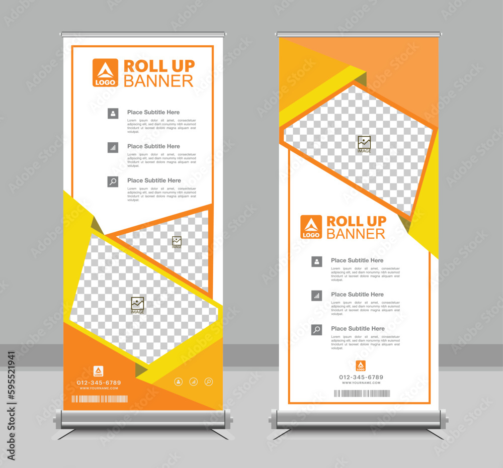 Roll-Up Banner Layout with Abstract Low Poly Line Elements. business ...