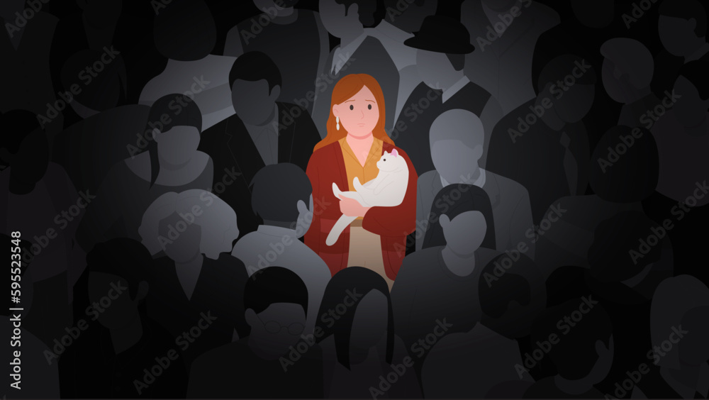 Loneliness of woman in crowd, mental disorder vector illustration ...