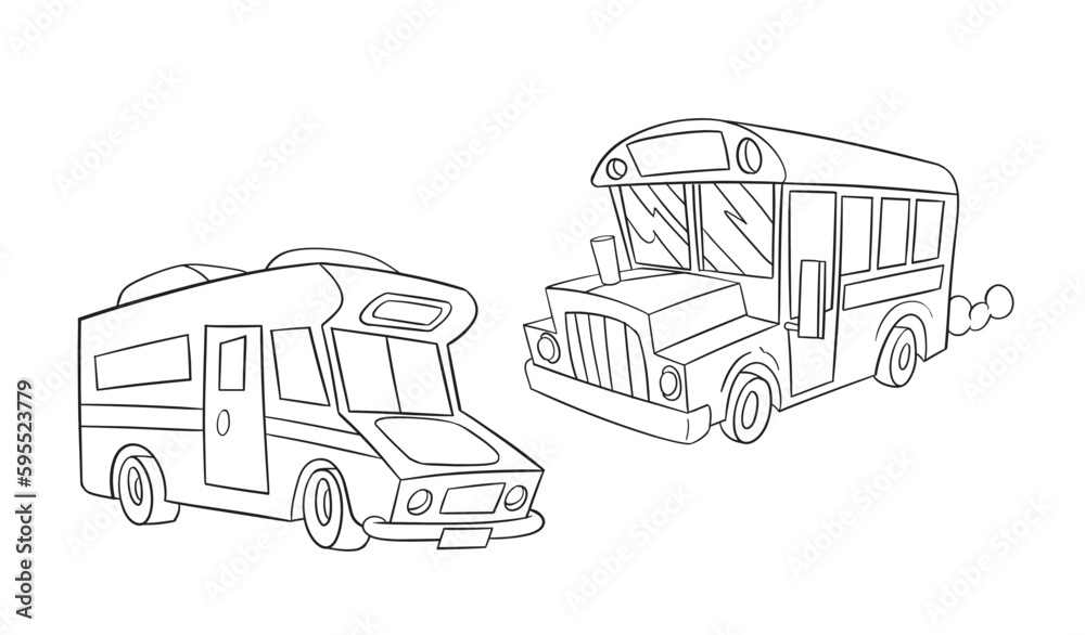 Outlined Cars Cartoon Character Poses. Vector Hand Drawn Collection Set ...
