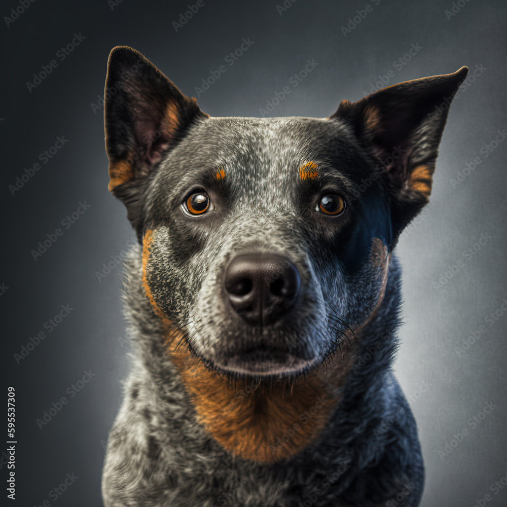 Australian blue heeler cattle dog sutdio portrait as domestic herder ...