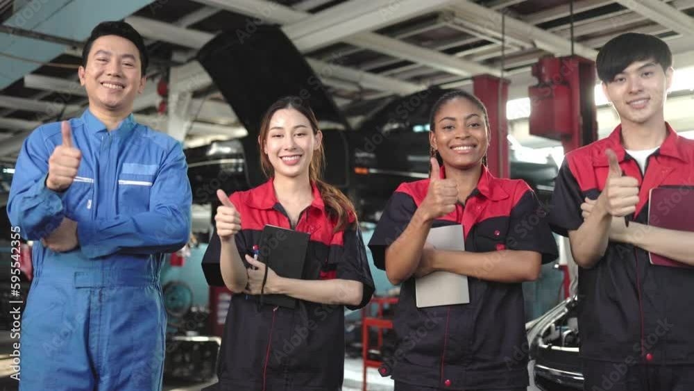 Asian and African automotive engineer people wear helmet work in ...