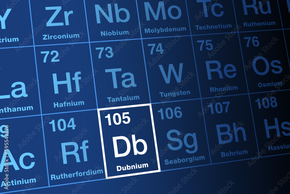 Dubnium, on the periodic table. Radioactive, synthetic transactinide ...