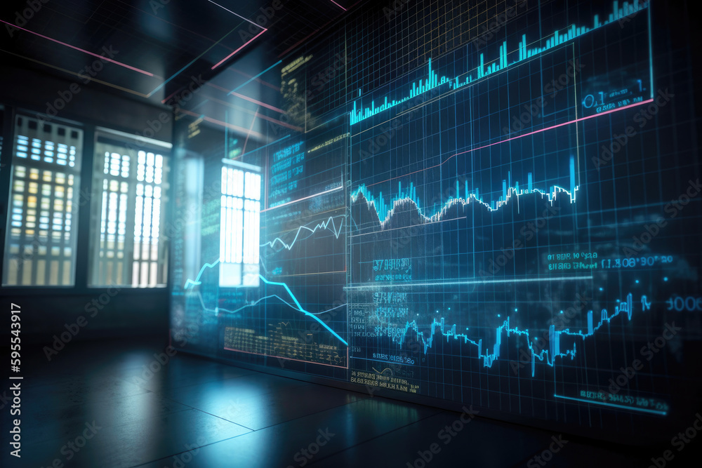 Screen with stock market index charts and diagrams. Generative AI Stock ...