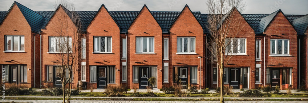 Brick row private houses. Residential architecture exterior. Created ...