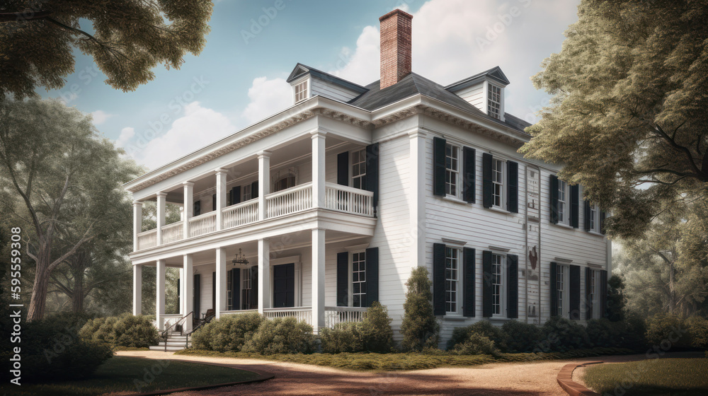 Antebellum exterior house design in daytime golden hour generative ai ...